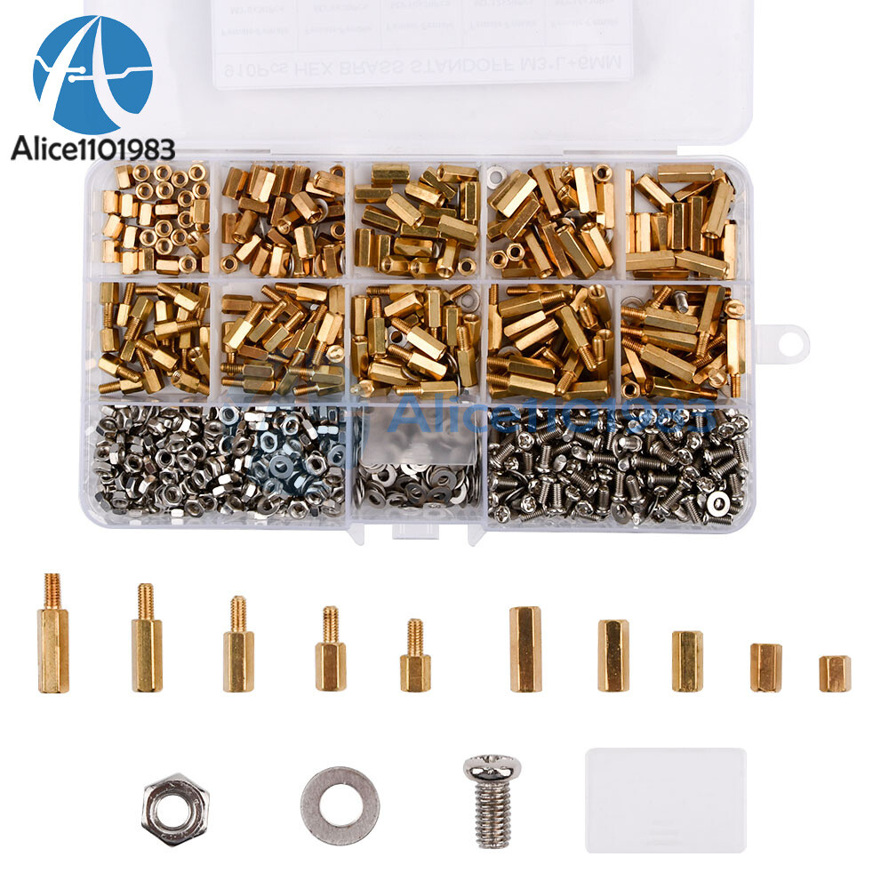 910PCS Hex Hexagon Copper Stud Screw Boxed Stud Set M3 Bolt Screw Round ...
