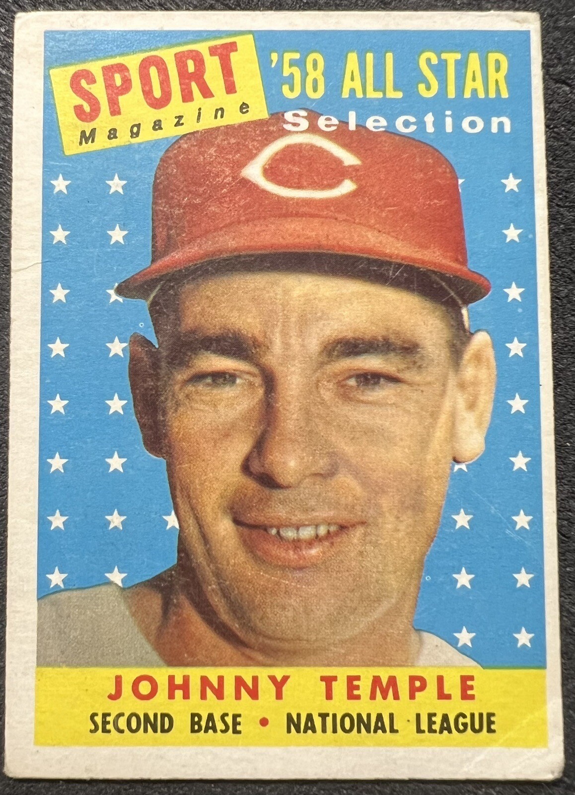 1958 TOPPS JOHNNY TEMPLE (REDS) SPORTS MAGAZINE '58 ALL STAR SELECTION ...