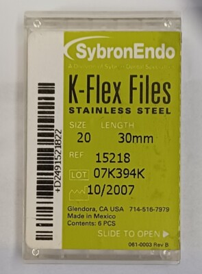 Kerr Sybron Endo Dental Size 20 30mm Stainless Steel K-FLEX file 6-file ...