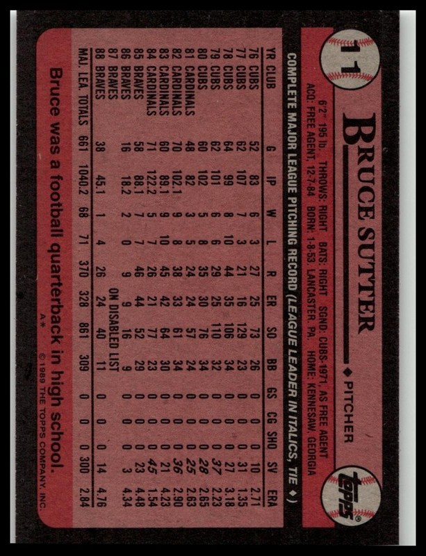 1989 Topps Baseball Bruce Sutter #11 | eBay