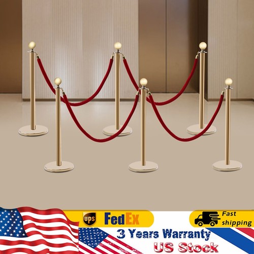 6Pcs Golden Stanchion Posts with 4 Velvet Ropes Crowd Control Queue ...
