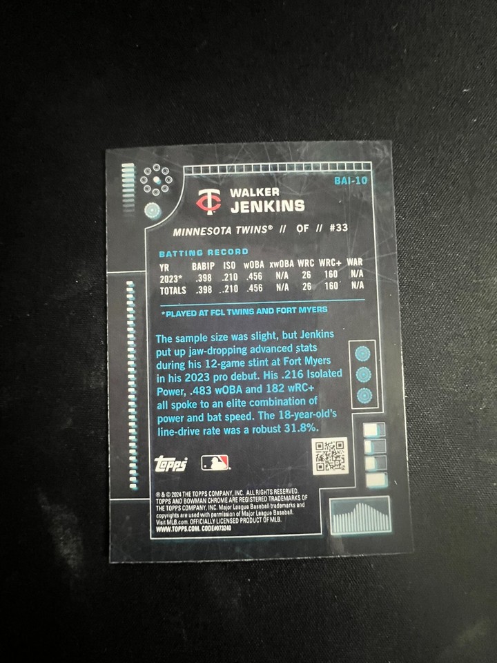 2024 Bowman Walker Jenkins Bowman AI Insert Prospect Minnestoa Twins ...