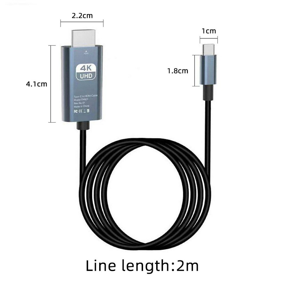 USB C To HDMI 2M 4k Cable - TV Adapter | Phone | Tablet | Laptop |For ...