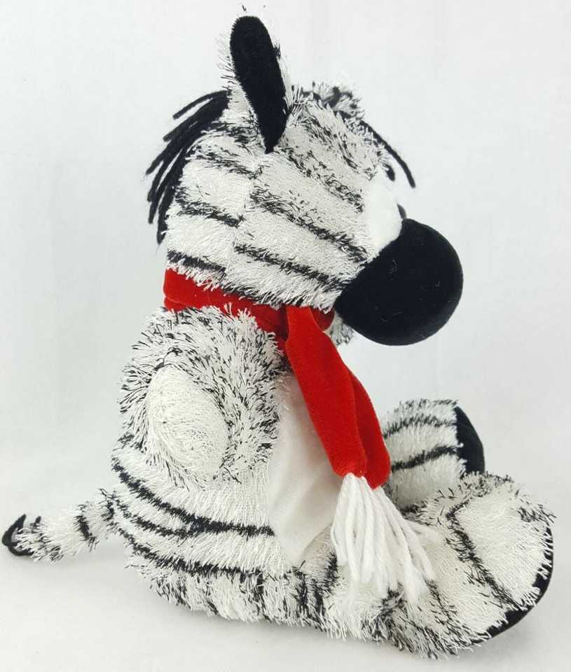 Zebra 10" Plush Sitting Blue Eyes Red Scarf Striped Stuffed Animal Toy ...