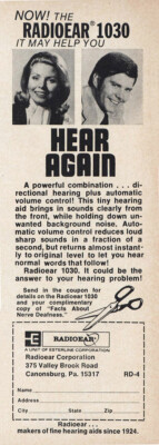 1974 Radioear 1030: It May Help You Hear Again Vintage Print Ad | eBay