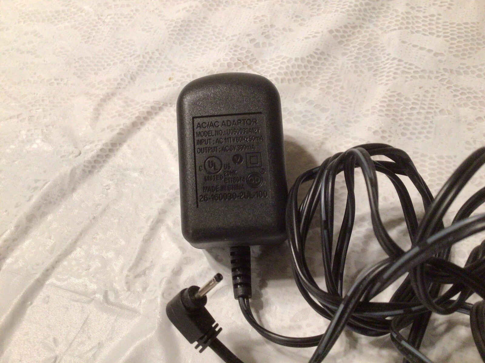 U060030A12V 12V AC Power Supply 300mA Battery Charger Adapter 26-160030 ...