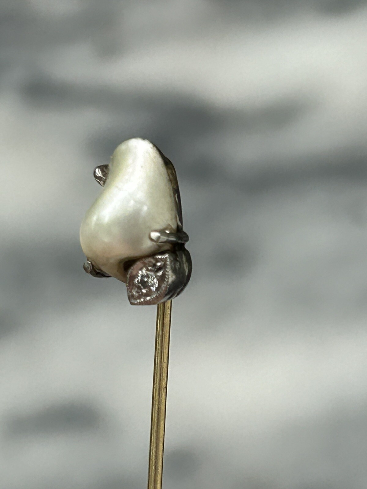 Antique Vintage Baroque Pearl Diamond Stick Pin - Gem