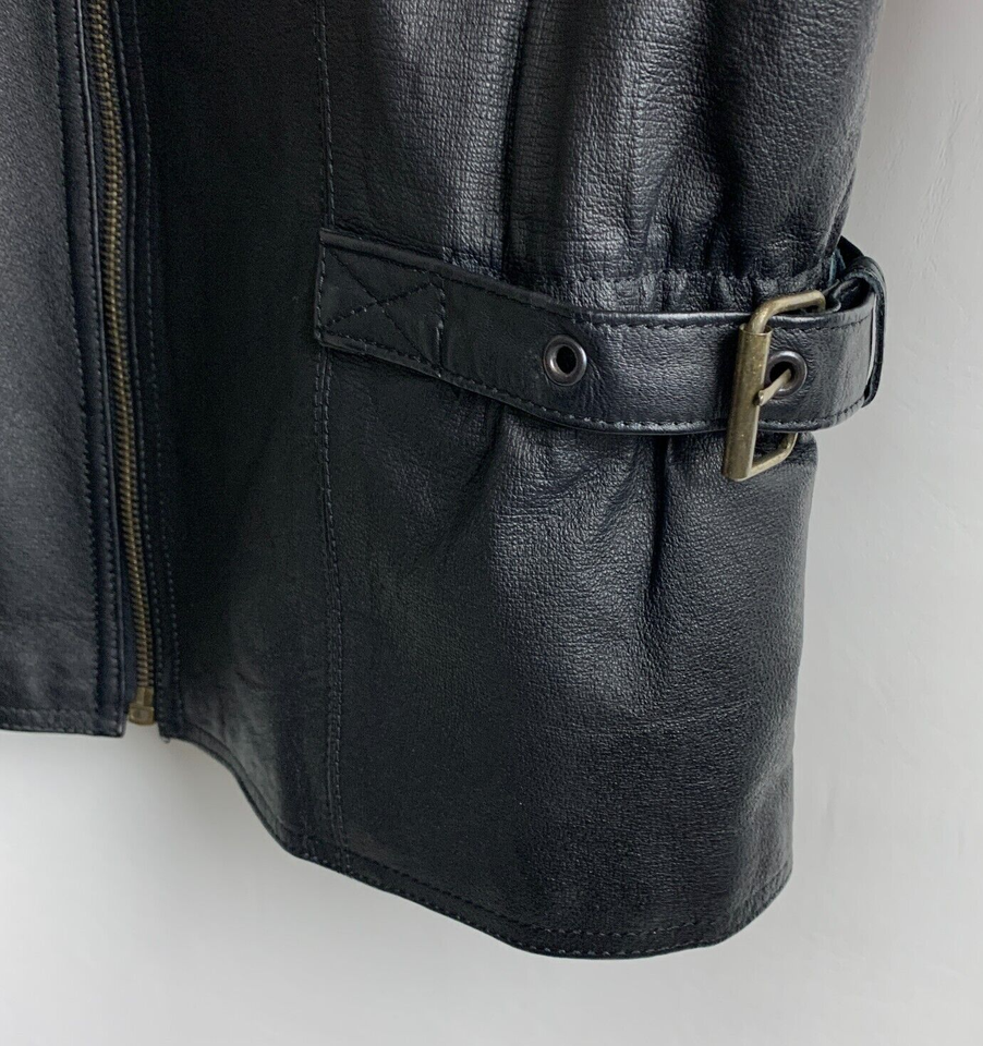 KC Collection Jacket Black Leather Collared Zip Side Buckle Design ...