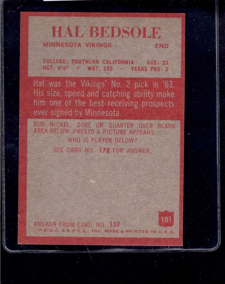 1965 Philadelphia #101 Hal Bedsole RC NM/NM+ X2481915 | eBay