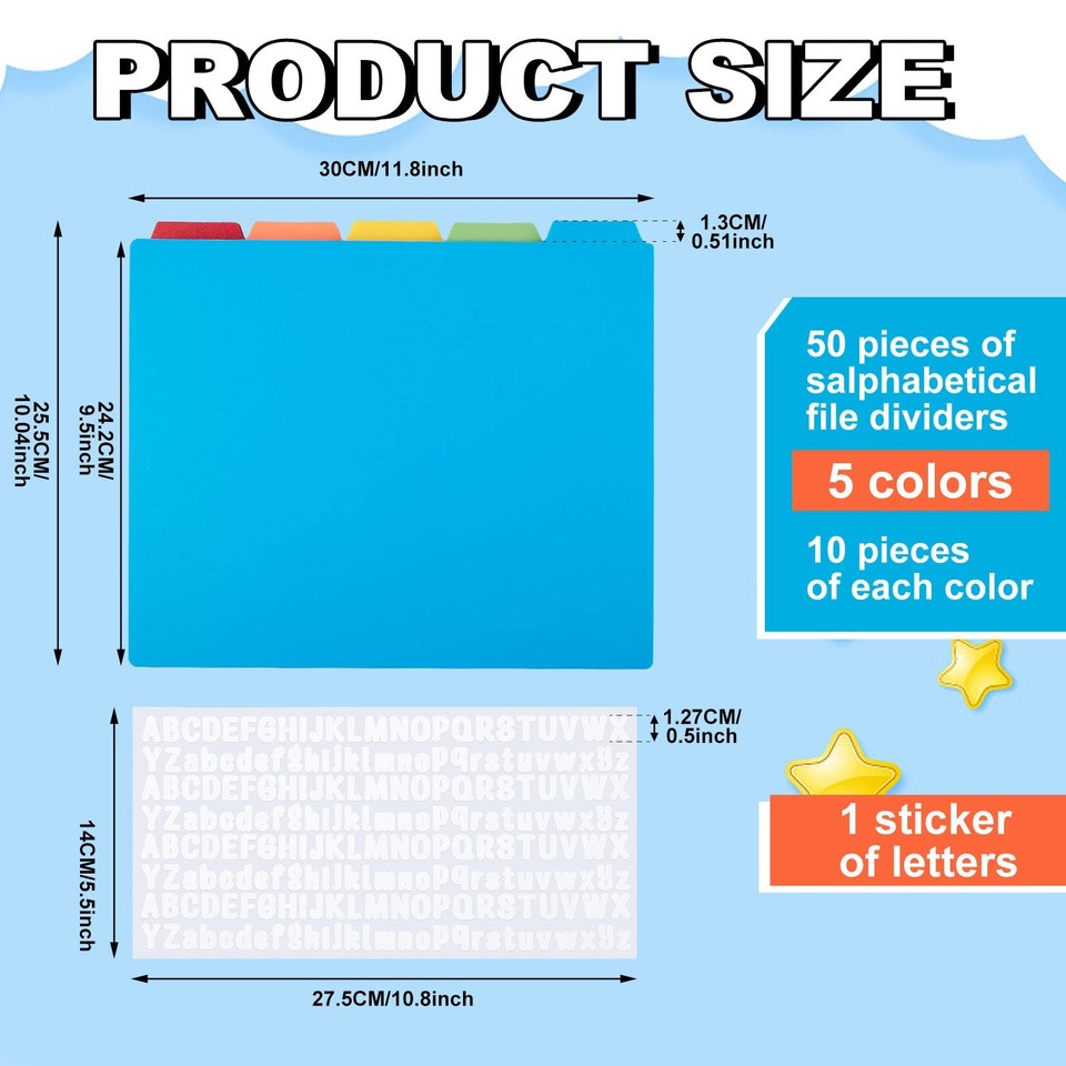 51 Pcs Top Tab File Guides Alphabetic File Dividers Alphabet Sticker, a ...