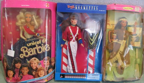 1989 Barbie Unicef/1990's American Indian & Radio City Rockettes Dolls ...