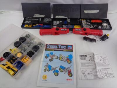 Remco 1990's Steel Tec Construction Toy Lot- Wrench, Motorcycle, Car ...