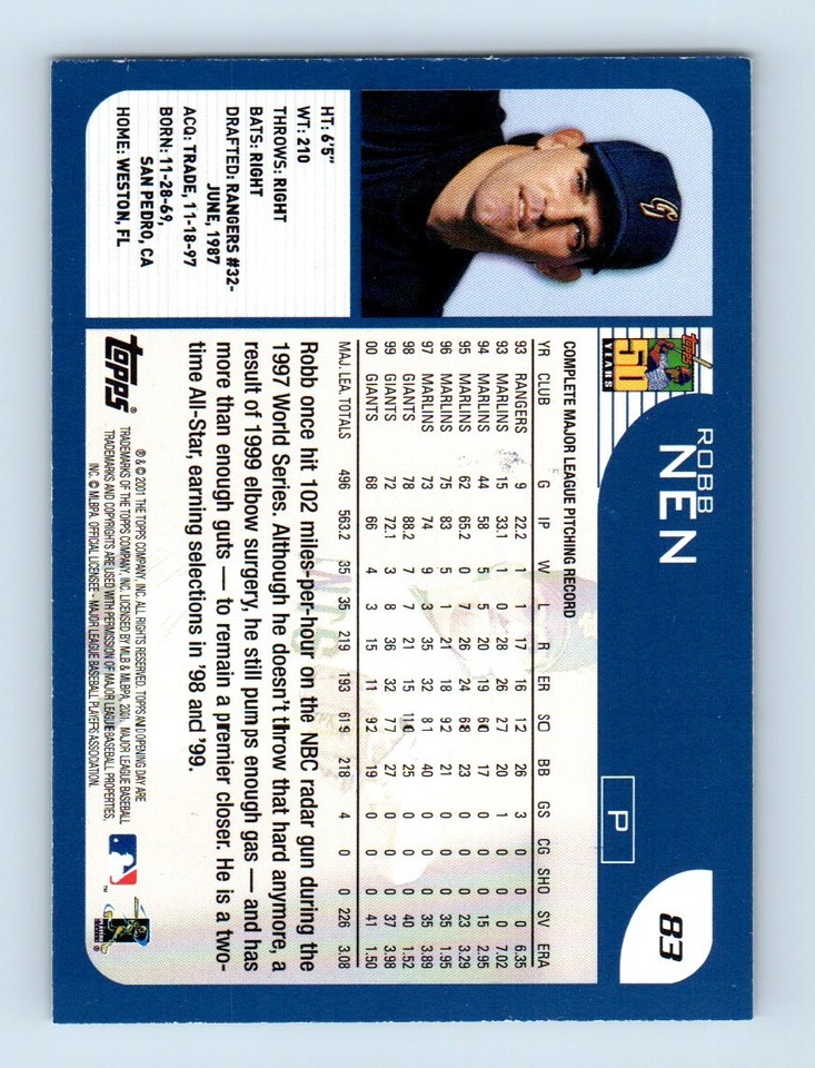 2001 Topps Opening Day Robb Nen San Francisco Giants #83 | eBay