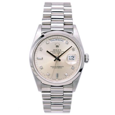 Rolex Day-Date 18206 Platinum 36mm Factory Diamond Dial Automatic Watch ...