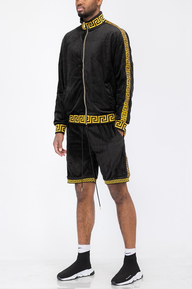 Unisex Full Zip Velour Suede Track Suit Status Print Gold S 3XL Plus ...