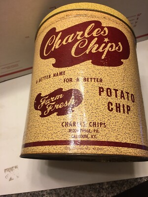 Collector Tin CHARLES CHIPS Potato Chip Canister 1 Lb. Advertising Can ...