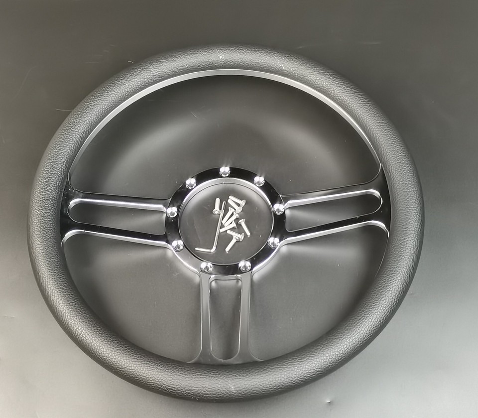 14 in Billet Aluminum 9 Holes Chrome Steering Wheel With Black Half ...