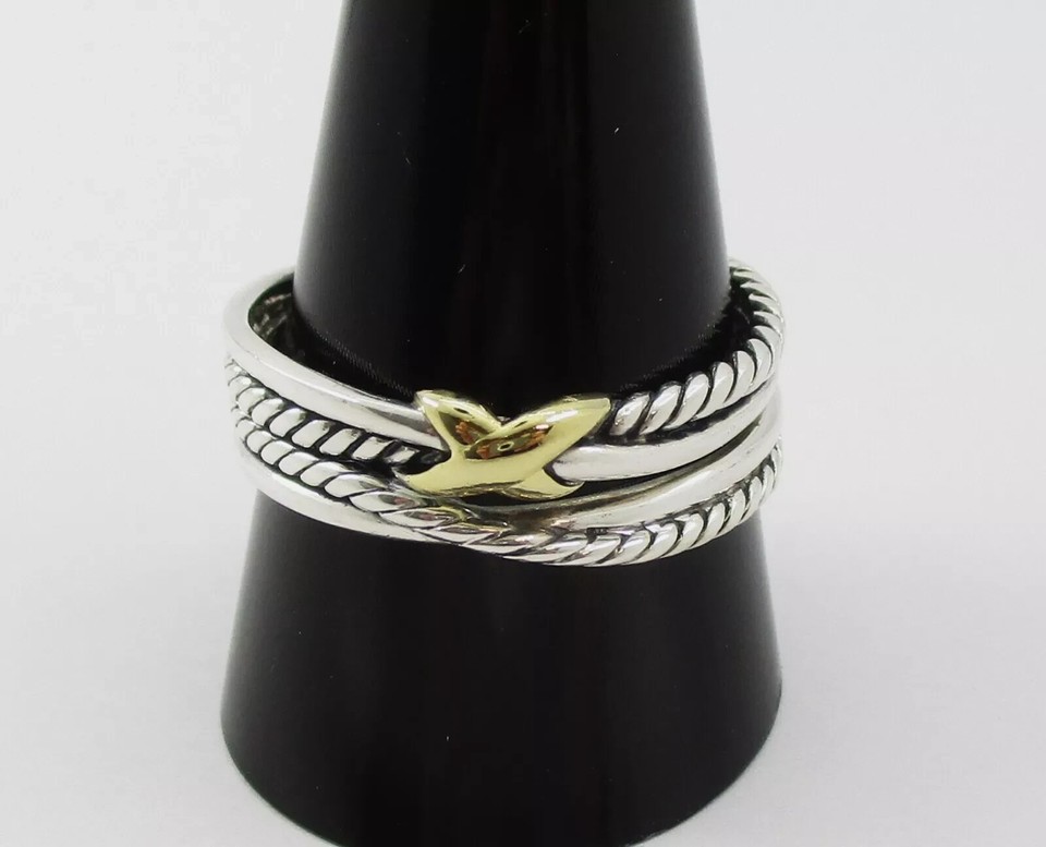 David Yurman X Crossover Band Ring 18K Yellow Gold Sterling Silver Size ...