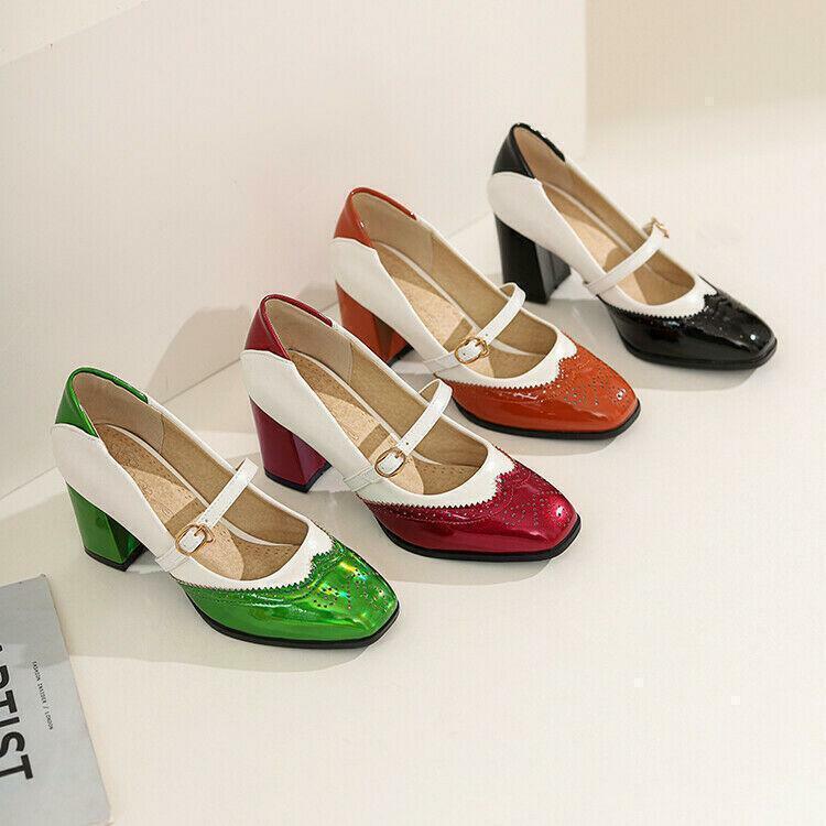 Women Party Work Mary Jane Block Heels Square Toe Multi Color Faux ...