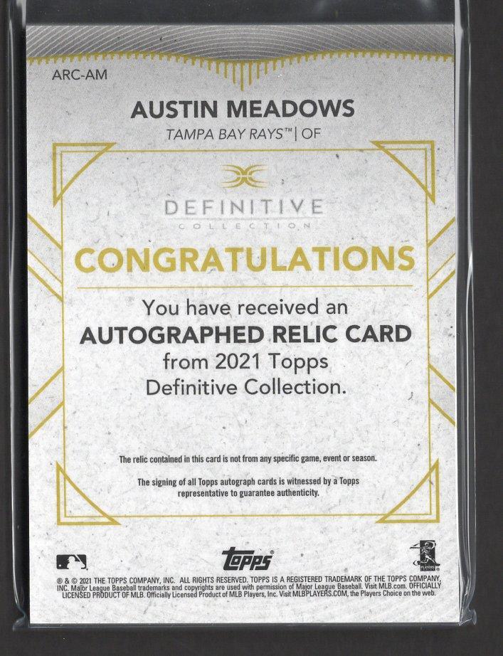 Austin Meadows 2021 Topps Definitive Autograph Gold Patch 03/10 Tampa ...