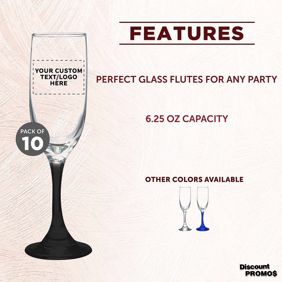 Custom Premiere Champagne Flutes 6.25 oz. Set of 10, Personalized Bulk ...
