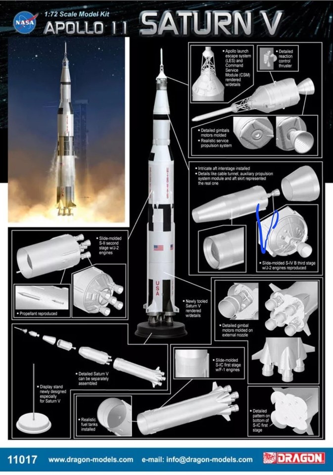 Dragon 11017 1/72 Scale Model Kit APOLLO 11 SATURN V ROCKET MODEL | eBay UK