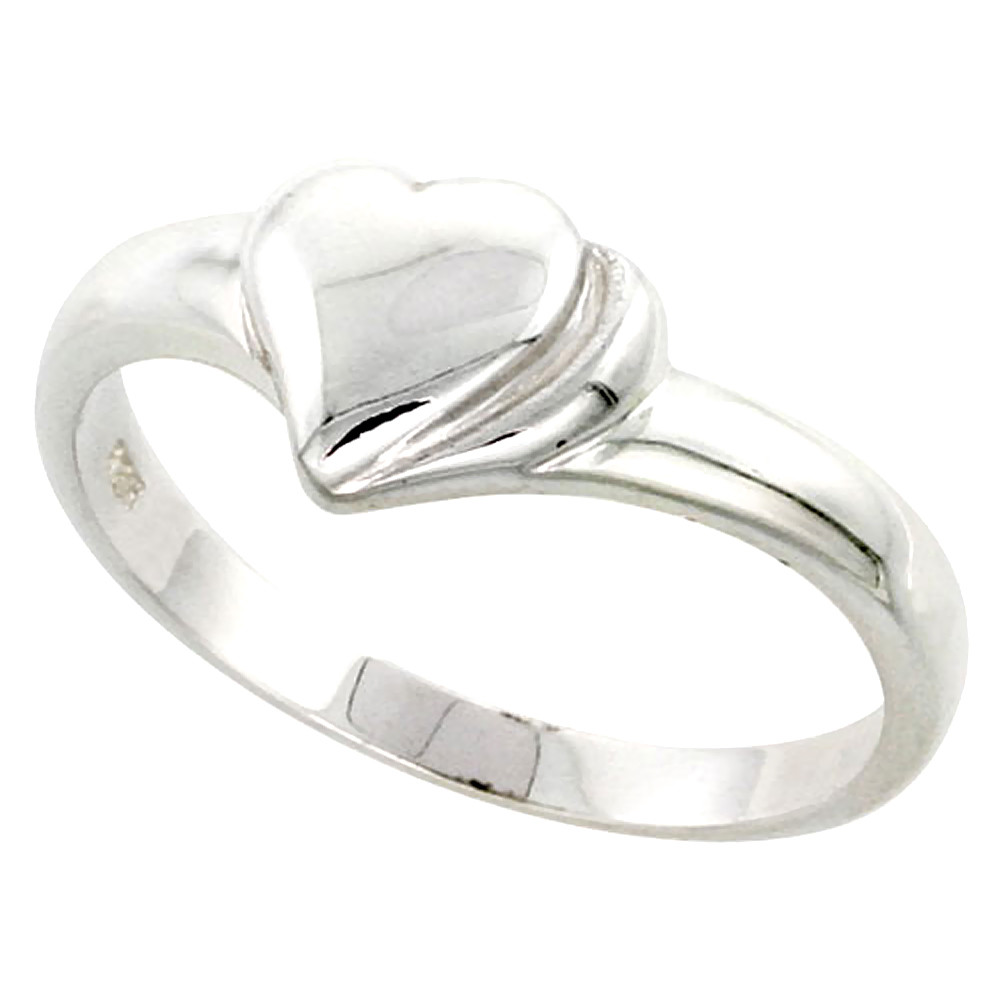 Sterling Silver Domed Heart Ladies Ring, High Polished Flawless Quality ...