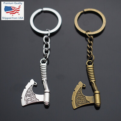 2x PCs - Viking Axe Battle Ax Warrior War Key Chain Keychain Bronze ...