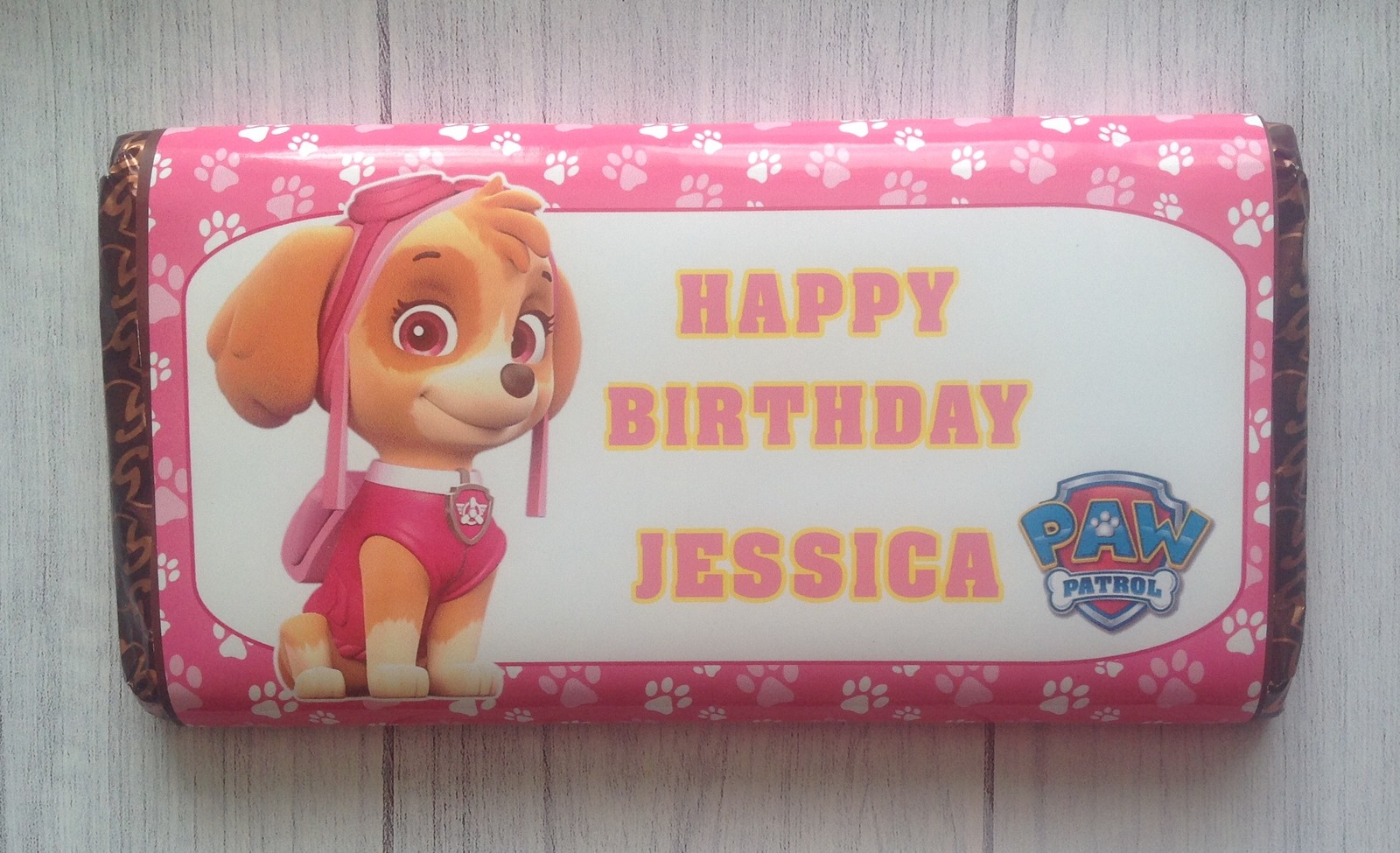 PERSONALISED paw patrol CHOCOLATE BAR WRAPPER fits Galaxy 110g Birthday ...