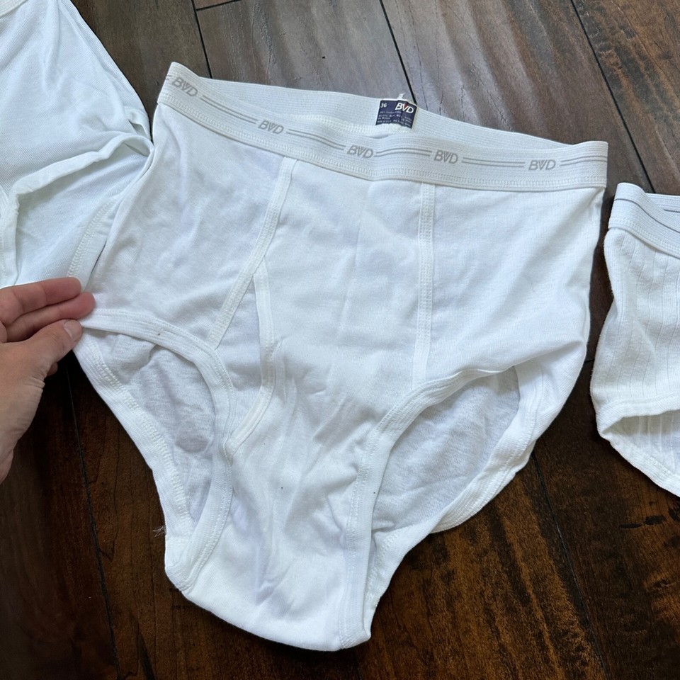 BVD Briefs Men Size 36 White Cotton Stripes 3 Pair VTG USA Lot 1970s ...
