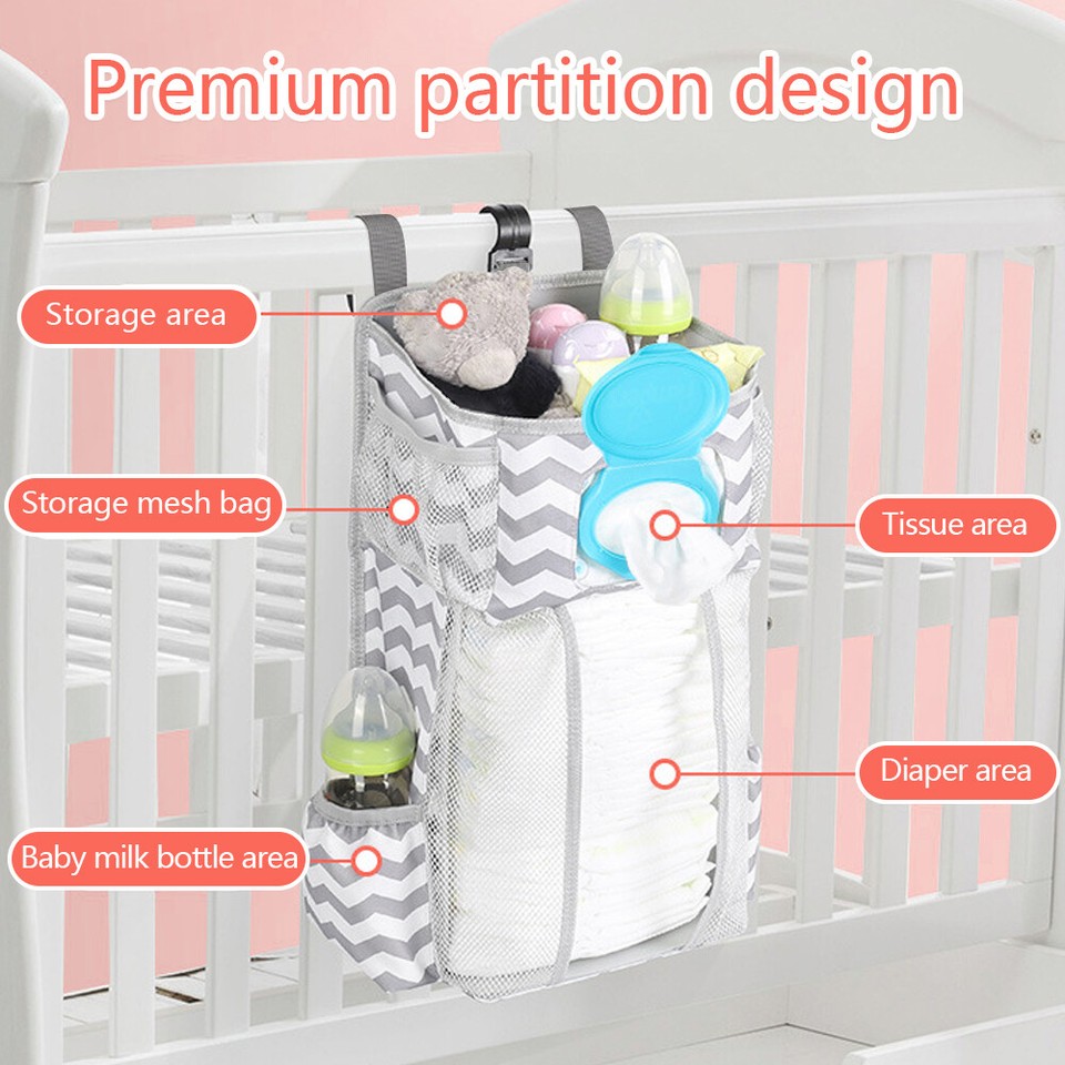 Baby Nursery Crib Bed Diaper Nappy Hanging Holder Storage Bag Box becFq ...
