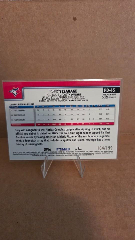 2025 Topps Pro Debut - Trey Yesavage #PD-45 Fuchsia Foil /199 (RC) | eBay