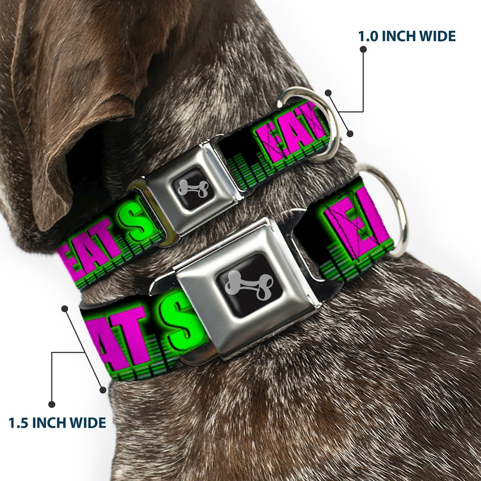 Dog Collar Bone EAT SLEEP RAVE REPEAT Black/Multi Neon WIDE-Medium 1 ...