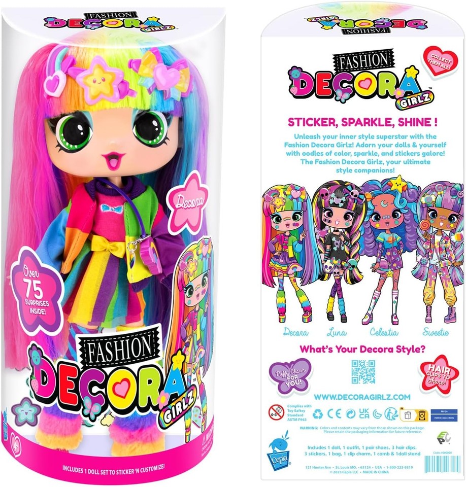 Decora Fashion Girlz 11” Doll – Rainbow Hair, Stickers & Endless Style ...