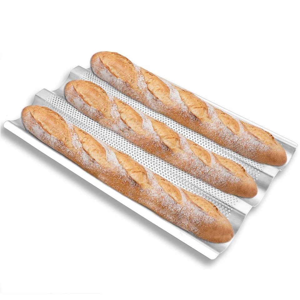 Stainless Steel Perforated French Baguette Bread Pan 3 Waves Toaster ...