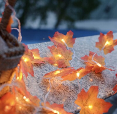 Lighted Fall Garland Maple Leaves String Lights LED Thanksgiving ...