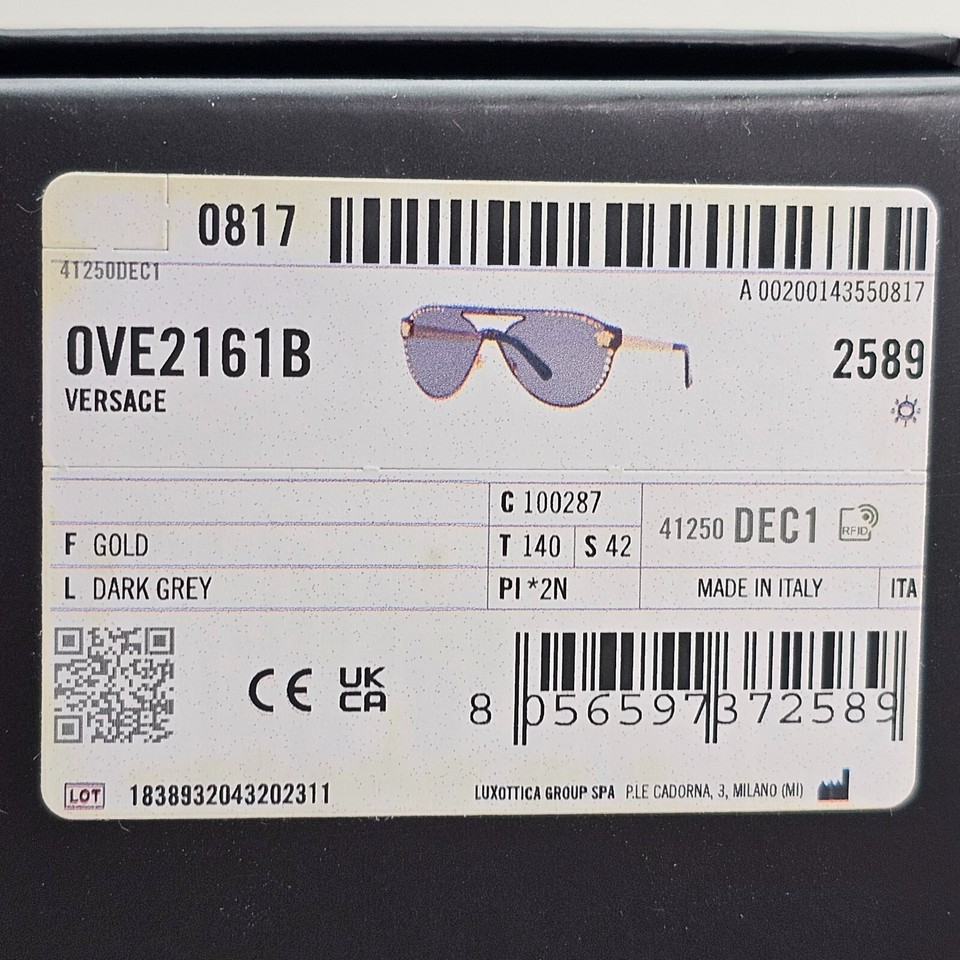 Versace Sunglasses Gold Diamante Medusa Grey Unisex MOD VE 2161-B 1002/ ...