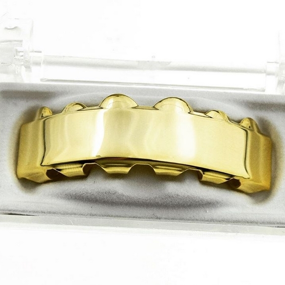 Grillz 14K Gold Plated Upper Bar Grill Six Top Teeth Slugs Hip Hop ...