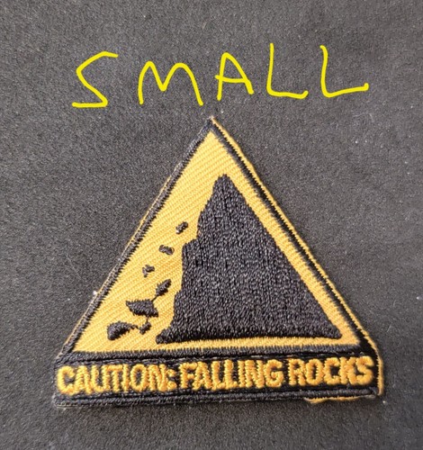 CAUTION FALLING ROCKS BADGE PATCH HIKING, HUNTING, FISHING | eBay