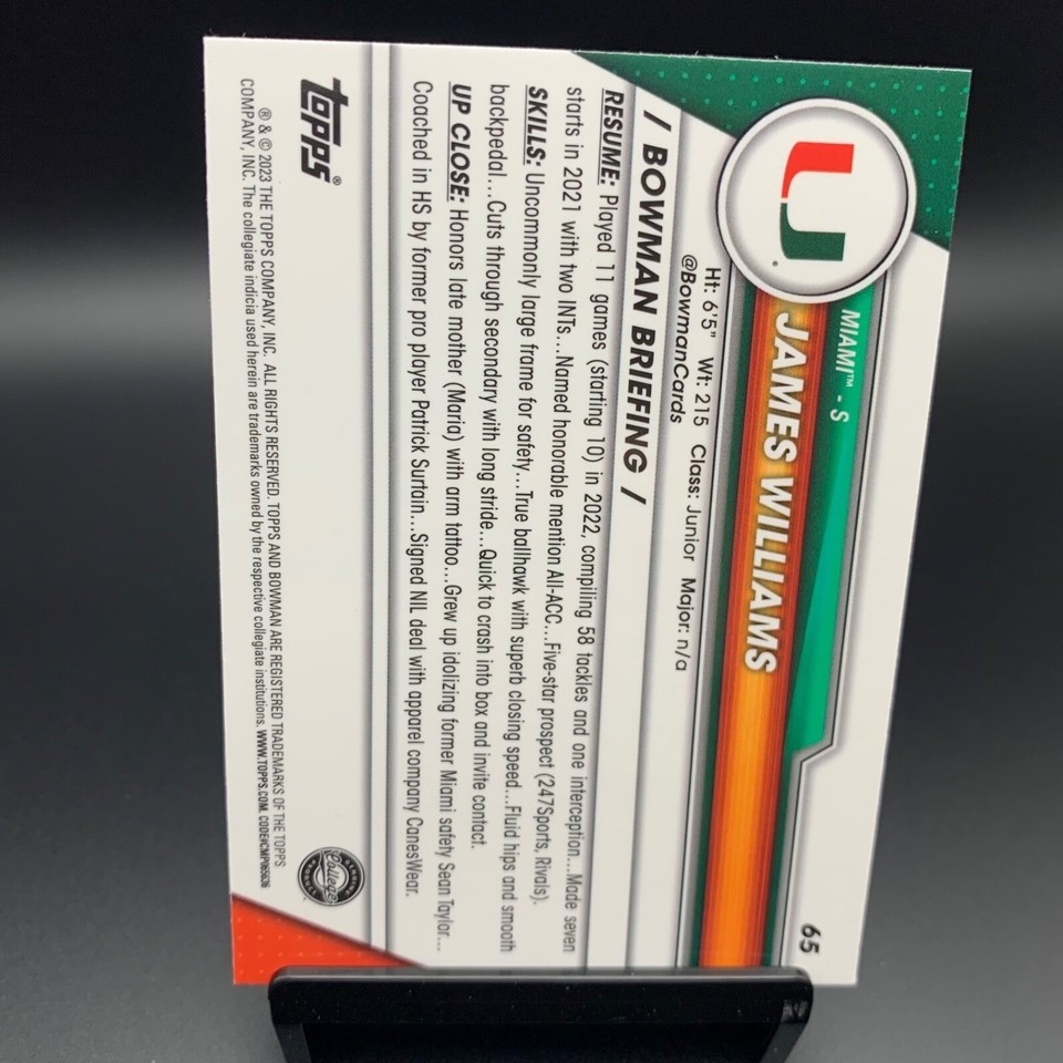 2023 Bowman Chrome University #65 James Williams Miami Hurricanes | eBay