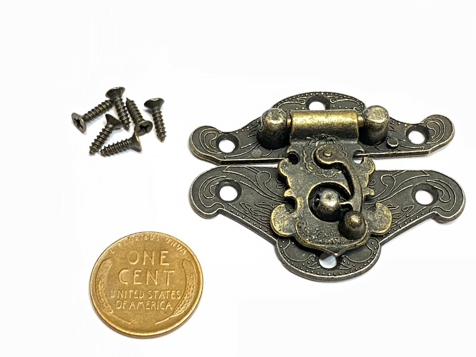 2 x Antique Bronze Mini Door Hinges Gift Jewelry Box Latch Hasp Clasp ...