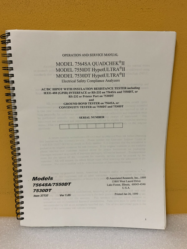 Associated Research Models 7564SA/7550DT 7530DT Operation and Service ...