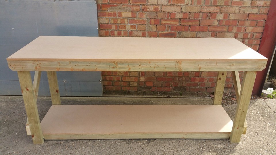 Heavy Duty Wooden Workbench - MDF Top Workshop Table - Garage Bench ...