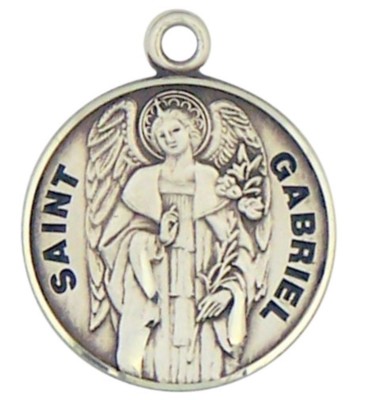 Patron Saint St Gabriel 7/8 Inch Sterling Silver Medal on Rhodium ...