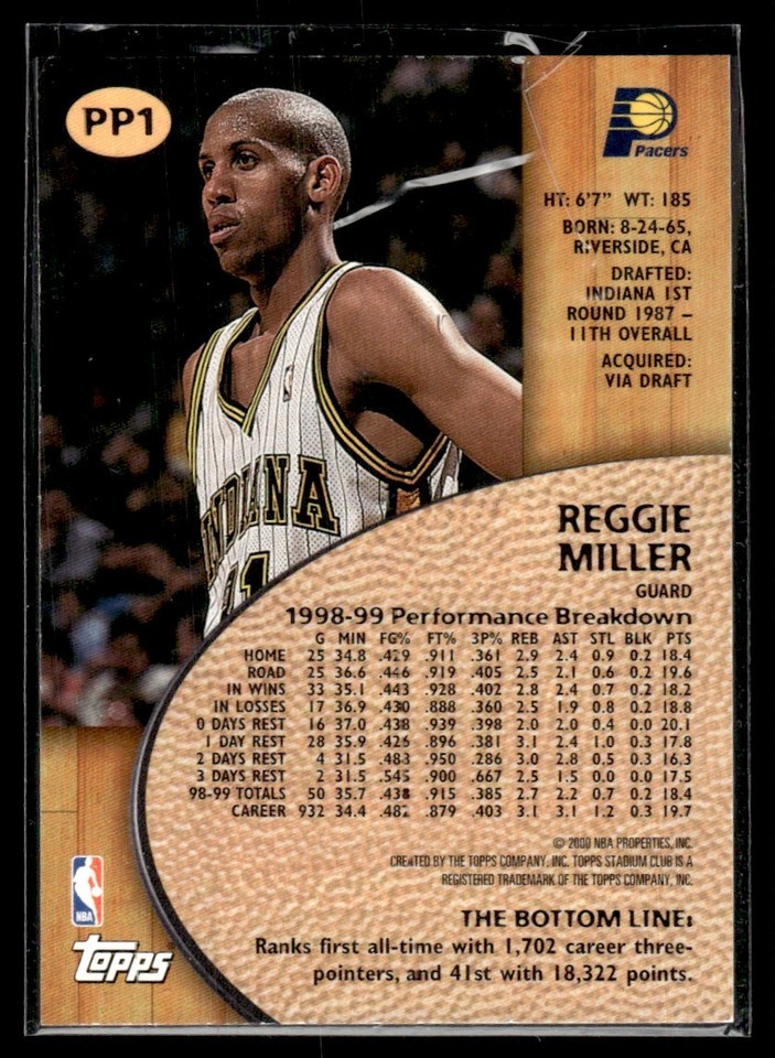 1999-00 Topps Stadium Club Reggie Miller Indiana Pacers #PP1 | eBay