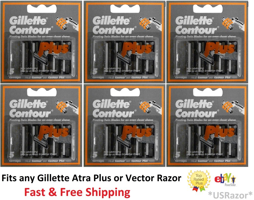 30 Gillette Contour Plus Blade Cartridge Refills Fit Atra Schick Slim ...