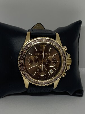 Michael Kors MK5873 Women's Black Leather Analog Dial Quartz Genuine ...