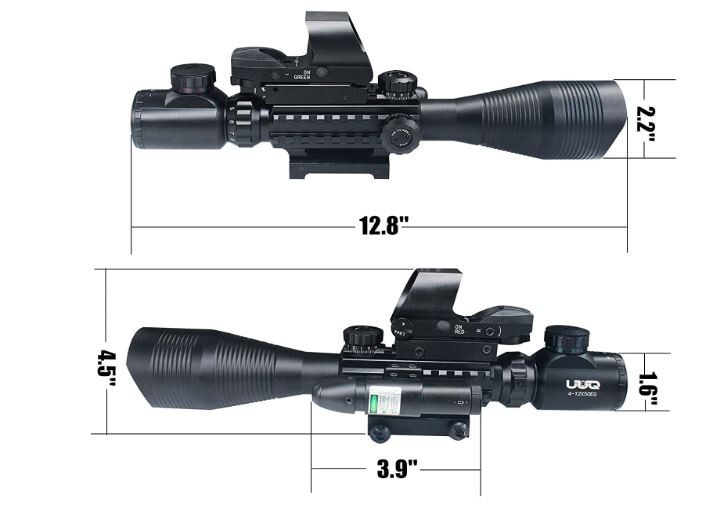 UUQ 4-12X50 Rifle Scope Red &Green Illuminated Range Finder Reticle W ...