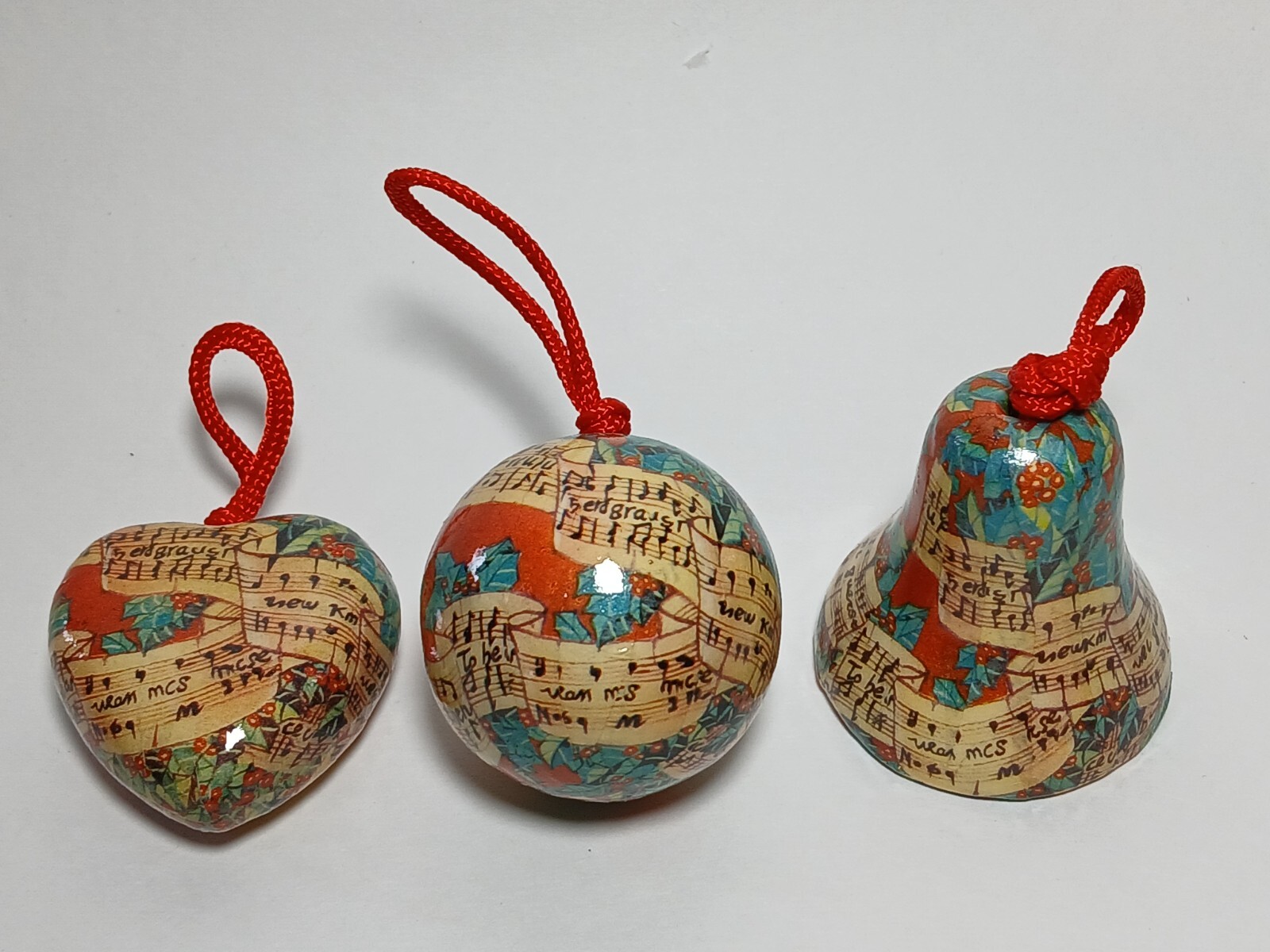 Vintage Christmas Ornaments 12 Paper Mache Bells Hearts & Spheres ...