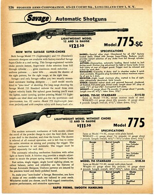 1957 Print Ad of Savage Model 775 Lightweight & 775-SC Super Choke ...